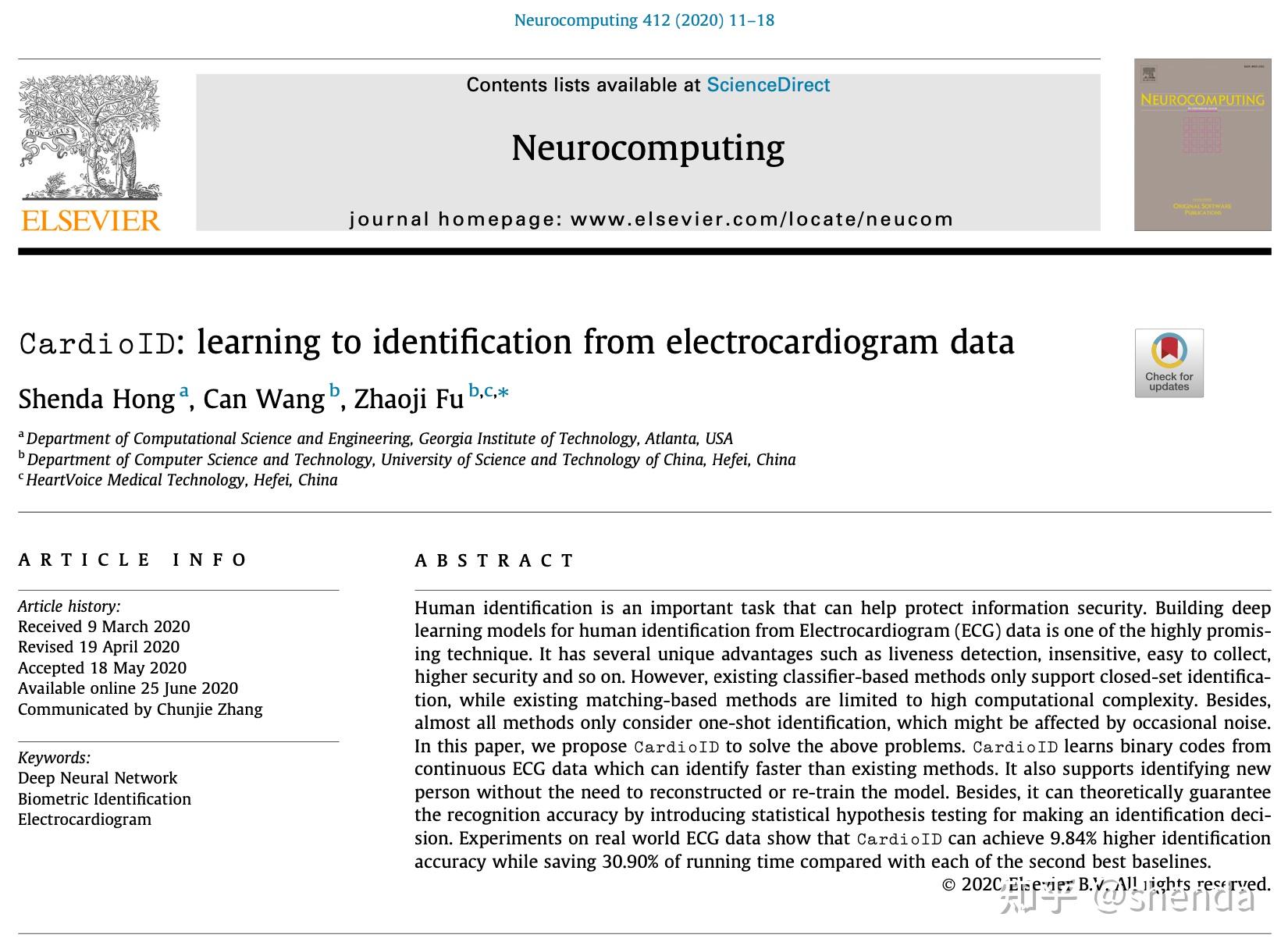 [Neurocomputing 2020] 基于心电信号的身份识别 - 知乎