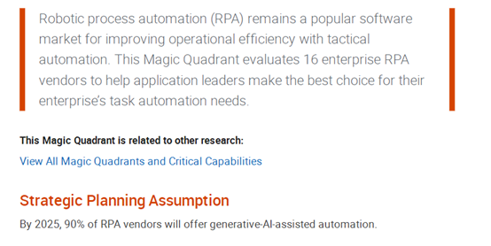 Gartner发布《2023年全球RPA魔力象限》：90%RPA厂商，将提供生成式AI自动化 - 知乎