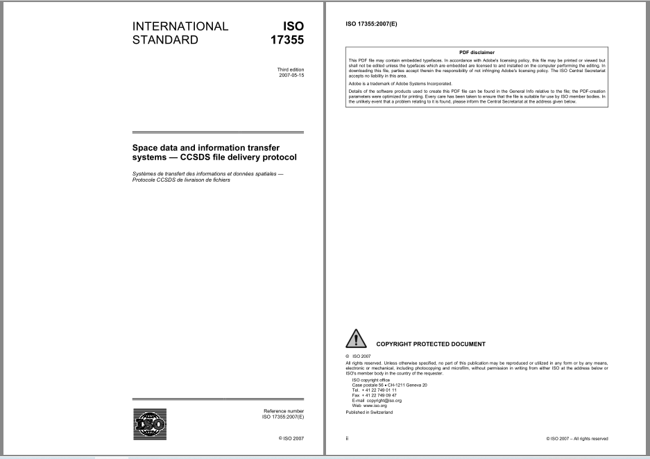ISO 17355-2007【中文版翻译PDF原版】中文翻译名称：航空数据和信息传输系统--CCSDS文件递送协议 - 知乎