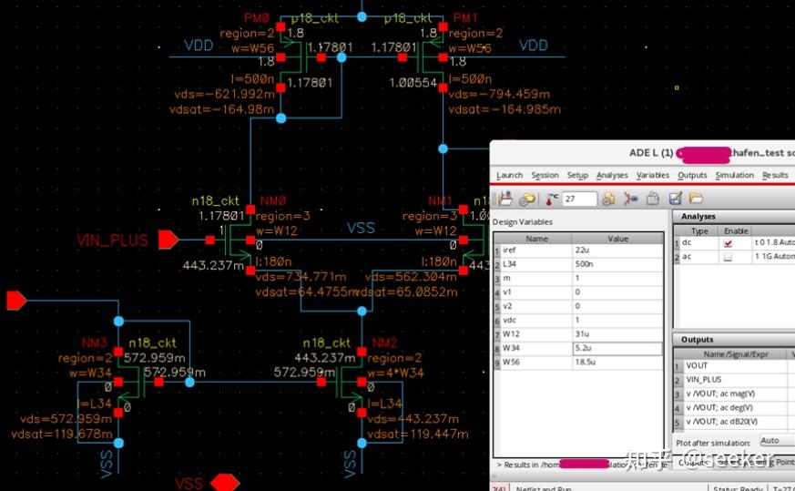 差分运放（5管OTA） Cadence电路搭建+仿真+版图设计 差分放大电路 - 知乎