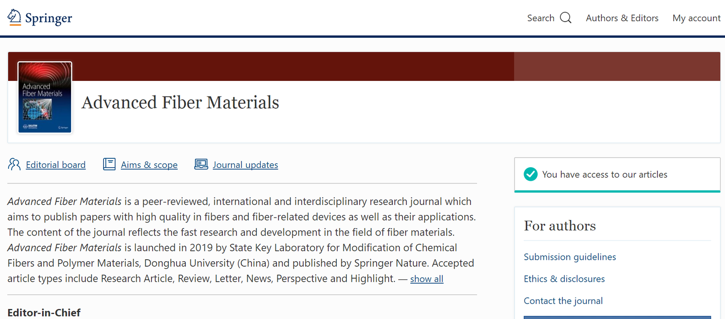 《Advanced Fiber Materials》 面向全球公开招募青年编委 - 知乎