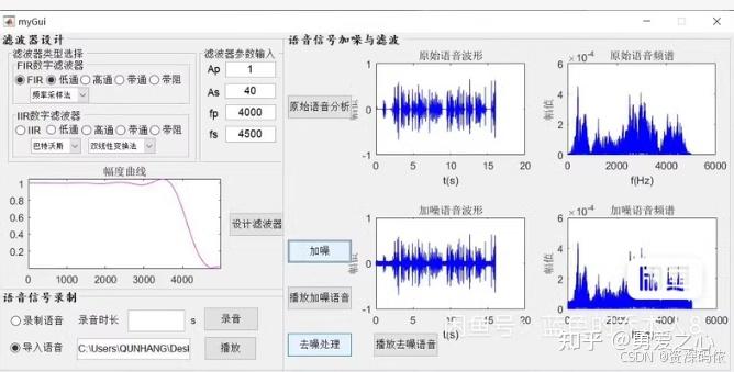基于matlab gui fir滤波器 iir滤波器，有视频教程设置参数，有49页报告 语音加噪 语音降噪 滤波器类型：低通 高通 带通 带阻 噪声 - 知乎