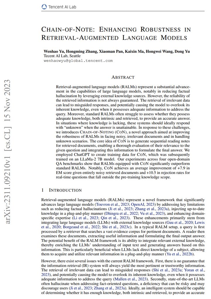 每日论文(LLM|大模型)|Chain-of-Note：增强检索增强语言模型的鲁棒性 - 知乎
