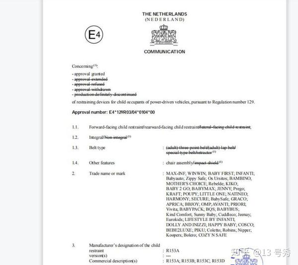 浅谈 ECE R129 法规的认证编号 - 知乎