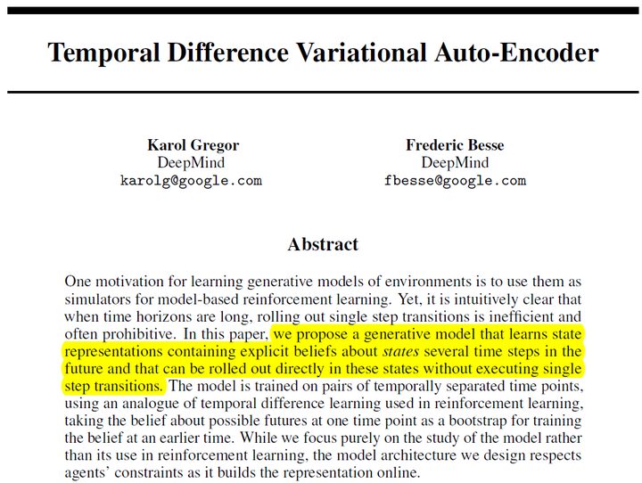 Temporal Difference Variational Auto-Encoder - 知乎