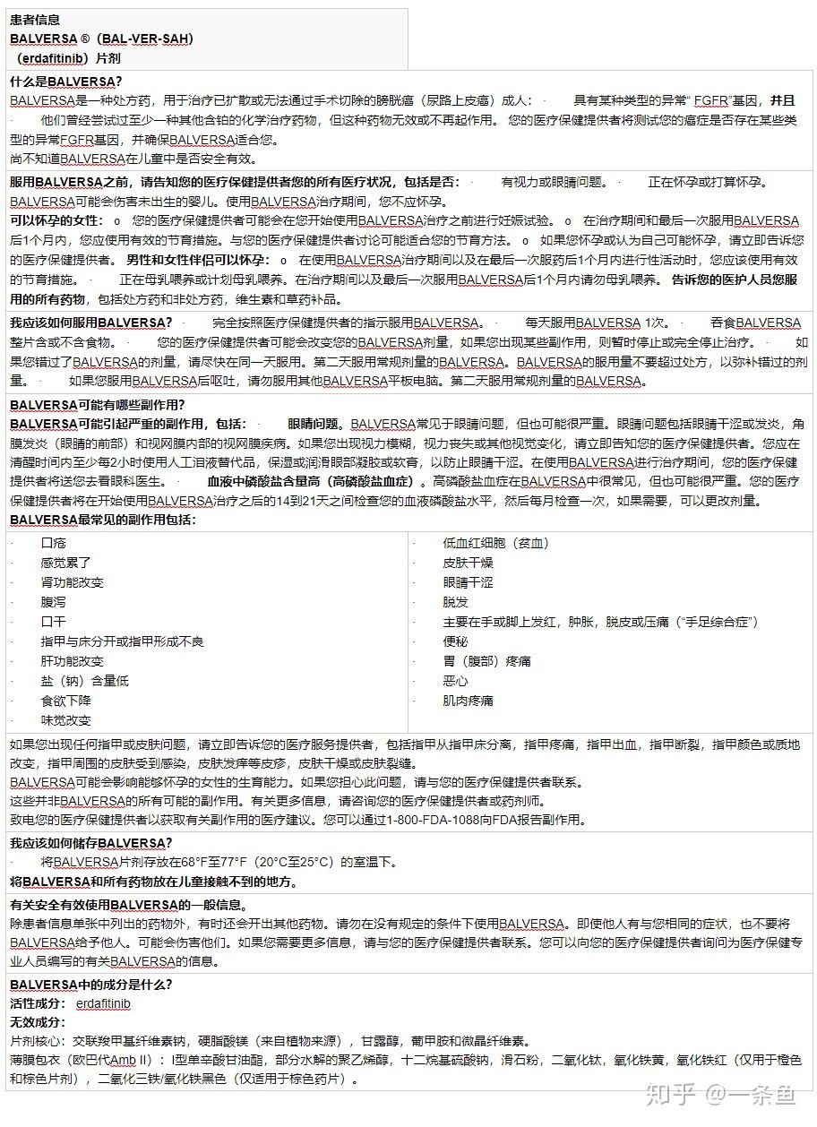 厄达替尼（Balversa，erdafitinib）FDA官方说明书-完整处方信息 - 知乎