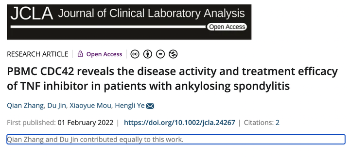 开放获取文献 -- PBMC CDC42揭示了强直性脊柱炎患者中TNF抑制剂的疾病活性和治疗效果 - 知乎
