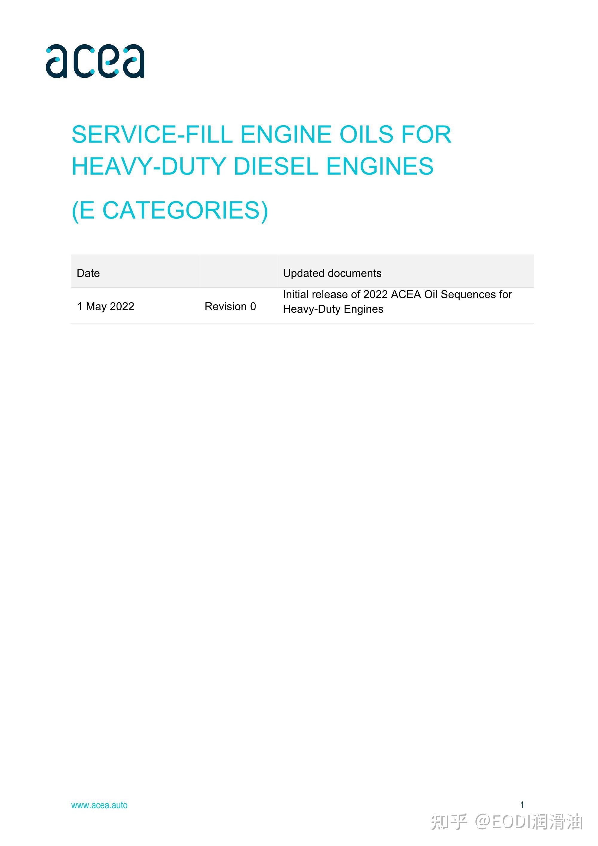 ACEA 2022重负荷柴油机油规格 - 知乎