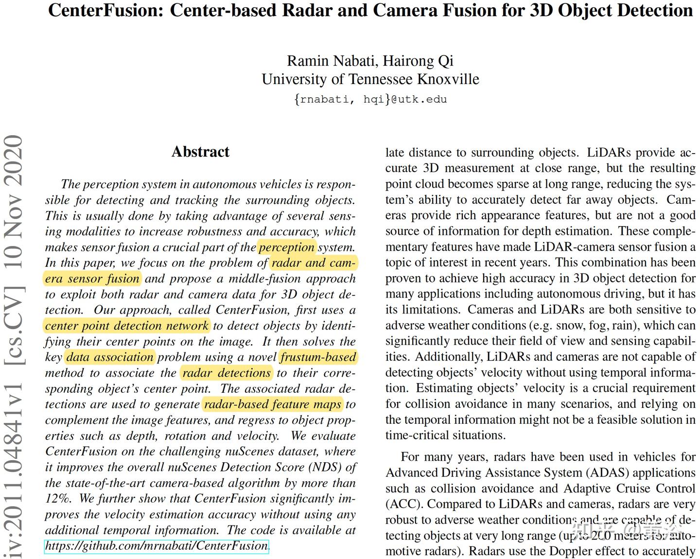 一个雷达和摄像头融合的3D目标检测方法CenterFusion - 知乎