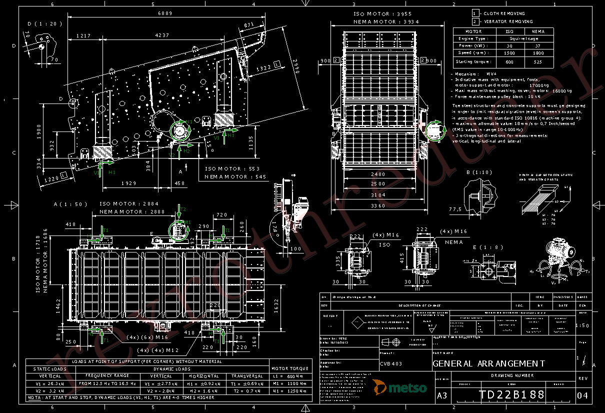 Metso美卓CVB系列斜面振动筛图纸CVB102/103/104/202/203/204/302/303/304/402/403/502 ...
