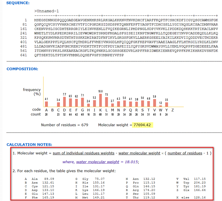 根据蛋白质序列，计算其分子量（molecular weight），在线工具，原理和python代码 - 知乎