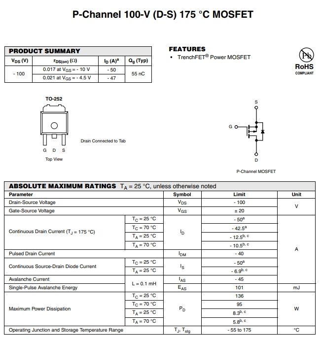 SUD50P08-25L-E3场效应管：规格参数、工作原理与应用电路全解析 - 知乎