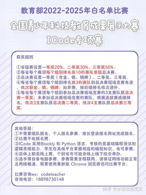 教育部白名单比赛：全国青少年科技教育成果展示大赛ICode专项赛 - 知乎