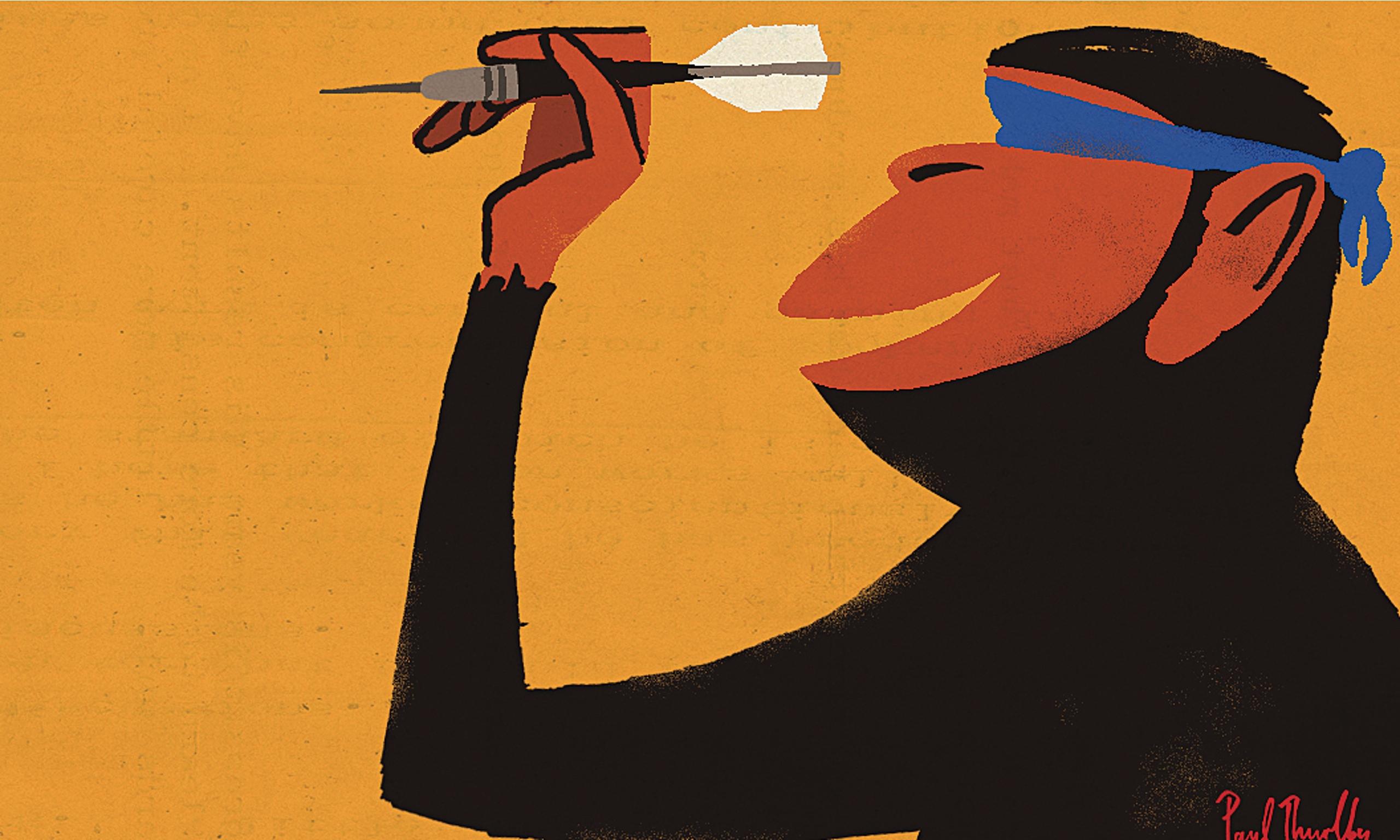 把猴子的眼睛蒙起来扔飞镖选股，确实可以战胜市场