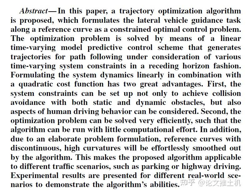 Lateral Vehicle Trajectory Optimization Using Constrained Linear Time-Varying MPC - 知乎