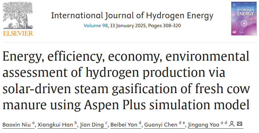 山东理工大学CEJ：利用Aspen Plus模拟模型对太阳能驱动的新鲜牛粪蒸汽气化制氢进行能源、效率、经济和环境评估 - 知乎