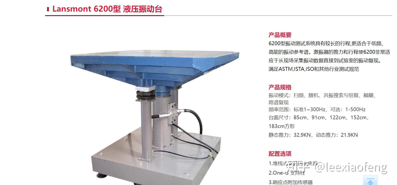 Lansmont液压振动测试系统，具有起始频率低，行程大，推力大，台面大，抗偏载能力强，操作简单，安全可靠等特点，是国内外公认的运输振动测试 ...