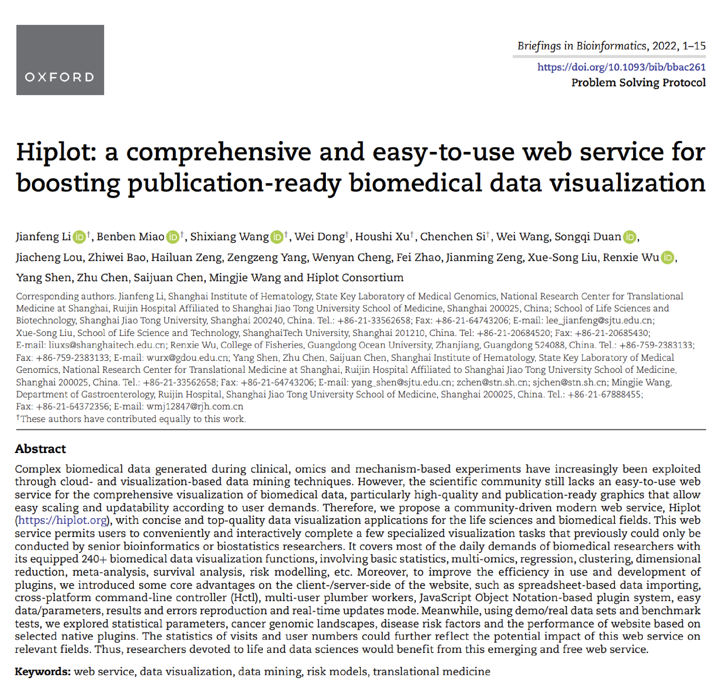 Briefings in Bioinformatics: Hiplot 在线可视化工具箱 - 知乎