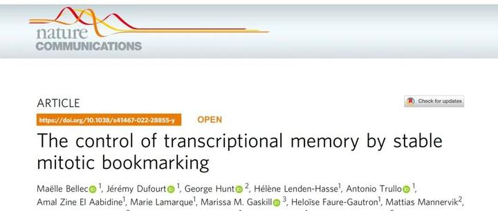 Nature Commu | 通过稳定的有丝分裂“书签”控制转录记忆 - 知乎