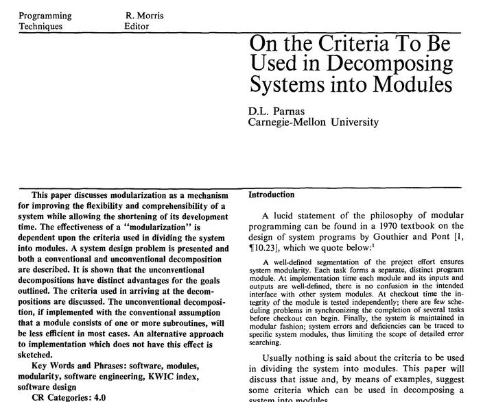 《On the criteria to be used in decomposing systems into modules》- 分解系统 ...