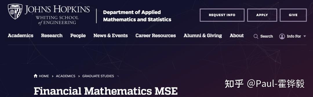 干货｜JHU 约翰斯霍普金斯: 金融数学硕士 (Financial Mathematics)项目介绍 - 知乎