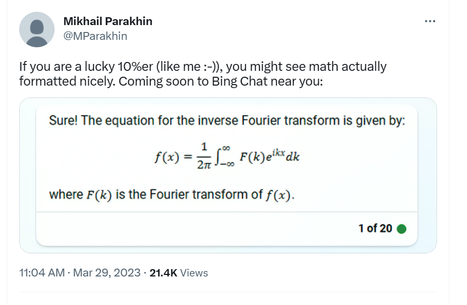 Bing Chat 即将支持数学符号 - 知乎