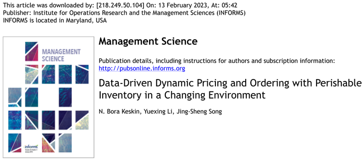 MS:Data-Driven Dynamic Pricing and Ordering with Perishable Inventory in a Changing Environment ...
