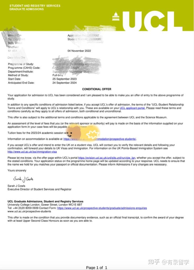 【有录网offer播报 英国院校 联合案例】UCL 科学、技术与社会，英本学子，均分刚到60，申请不到1个月成功拿到UCL offer - 知乎