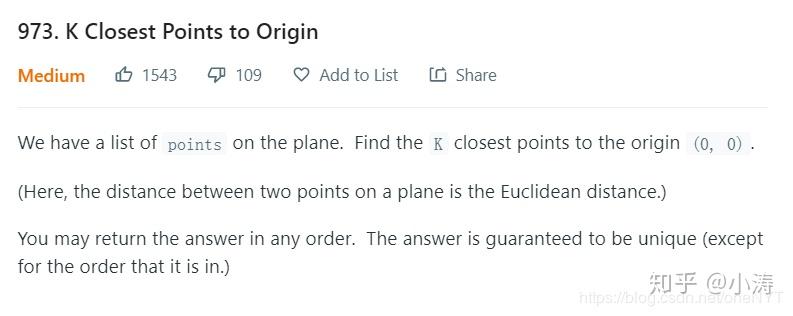 Leetcode 973. K Closest Points to Origin - 知乎