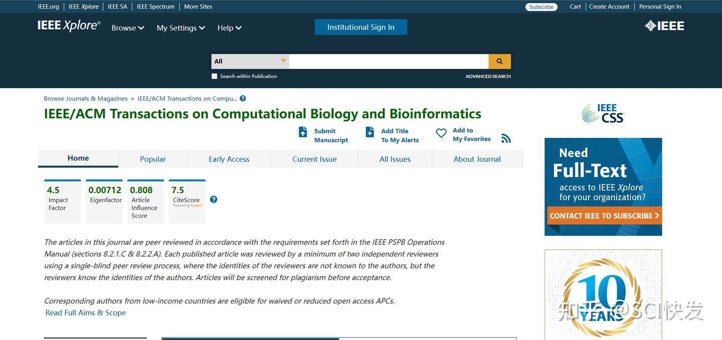 sci快发|IEEE ACM T COMPUT BI工程技术，中科院3区 影响因子上升 - 知乎