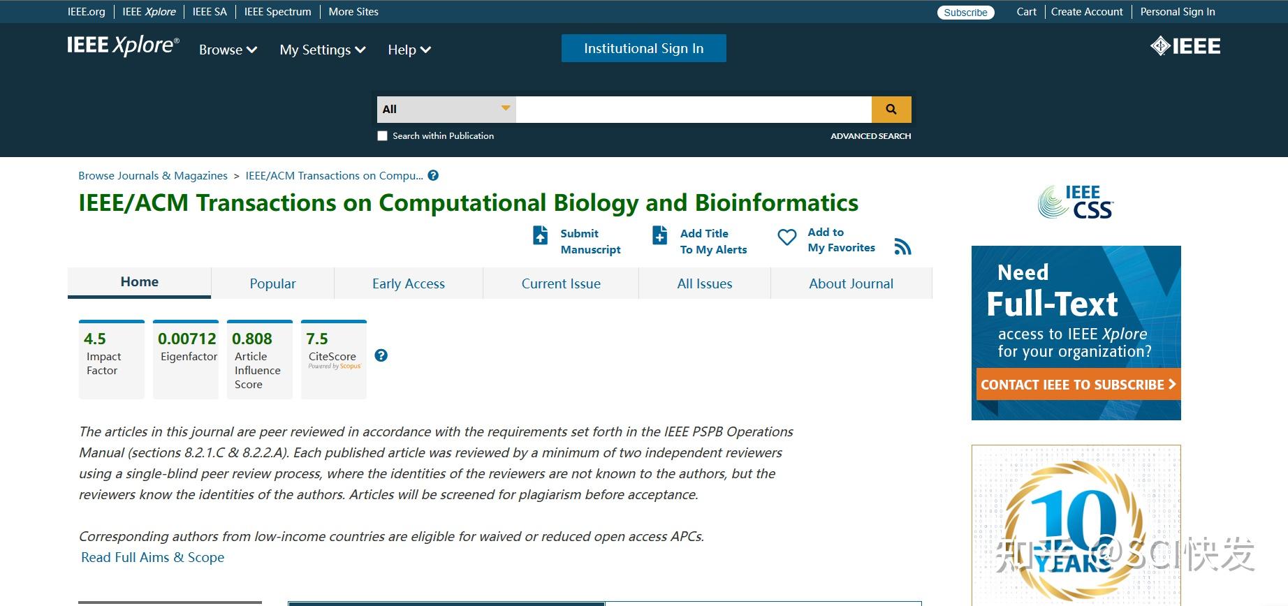 sci快发|IEEE ACM T COMPUT BI工程技术，中科院3区 影响因子上升 - 知乎