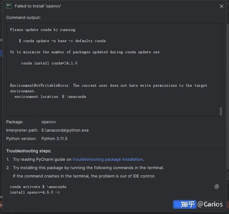 EnvironmentNotWritableError: The current user does not have write permissions to the ...