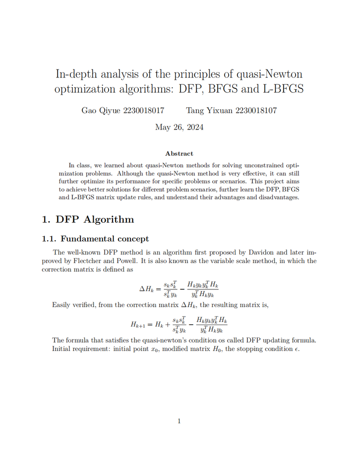 In-depth analysis of the principles of quasi-Newton optimization algorithms: DFP, BFGS and L ...