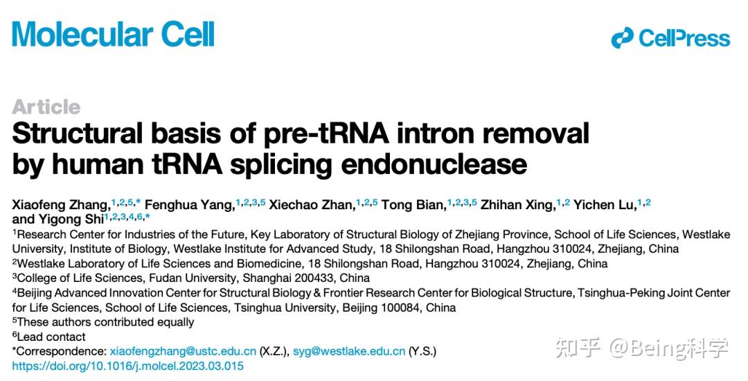 施一公团队揭示人源tRNA剪接内切酶识别和剪切前体tRNA内含子的分子机理！ - 知乎