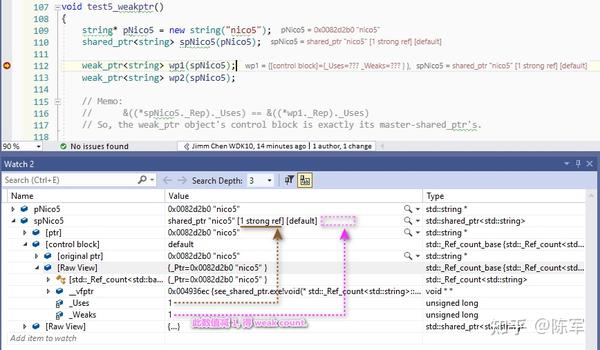 用 Visual Studio 2019 调试器观察 C++ shared_ptr, weak_ptr 内存布局, 收获良多. - 知乎