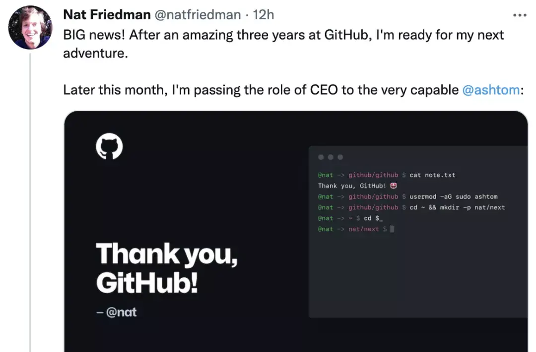 GitHub换帅，开源大佬Nat Friedman辞任CEO！发告别信感恩「这三年」 - 知乎