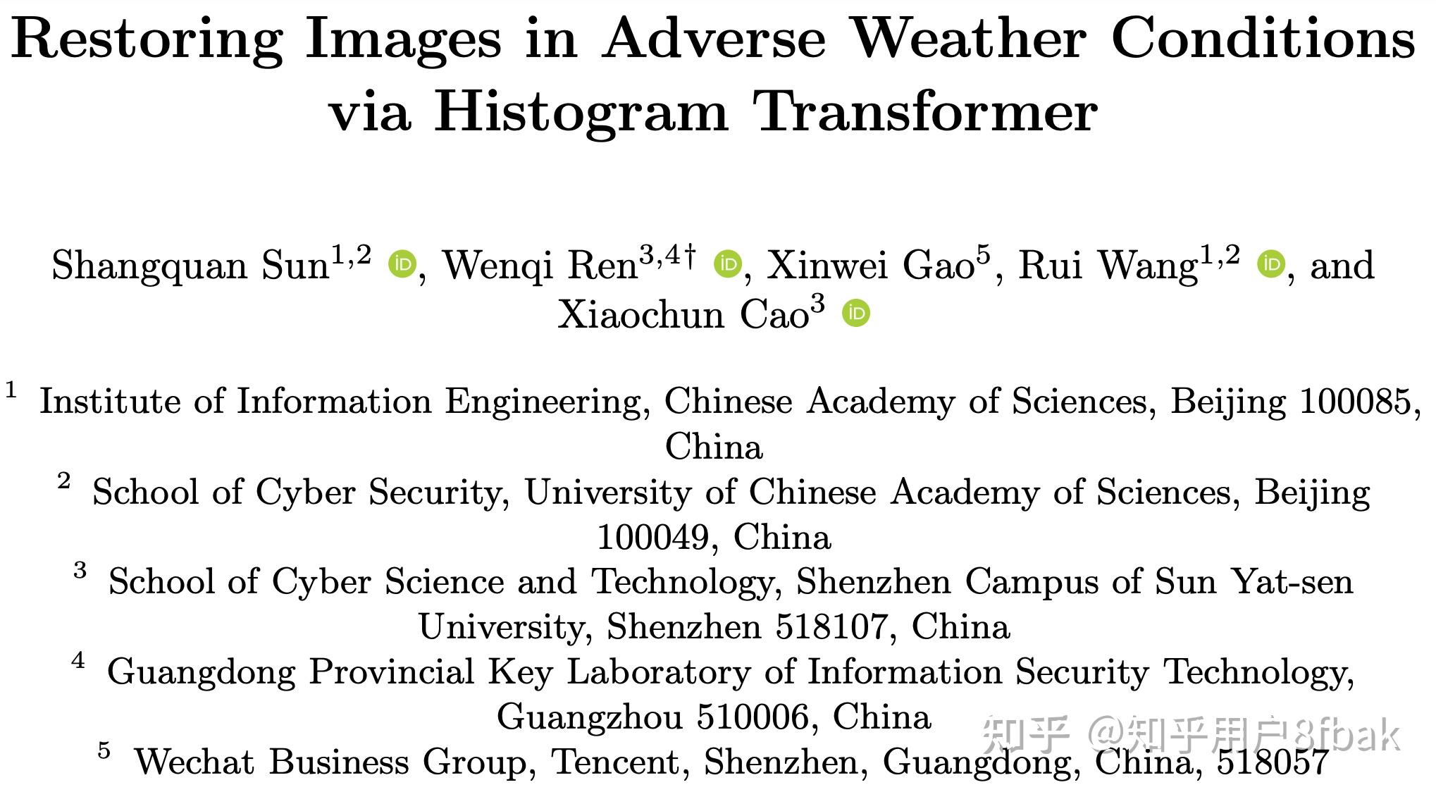 [ECCV 2024] Histoformer：基于直方图 Transformer的恶劣天气条件图像恢复 - 知乎