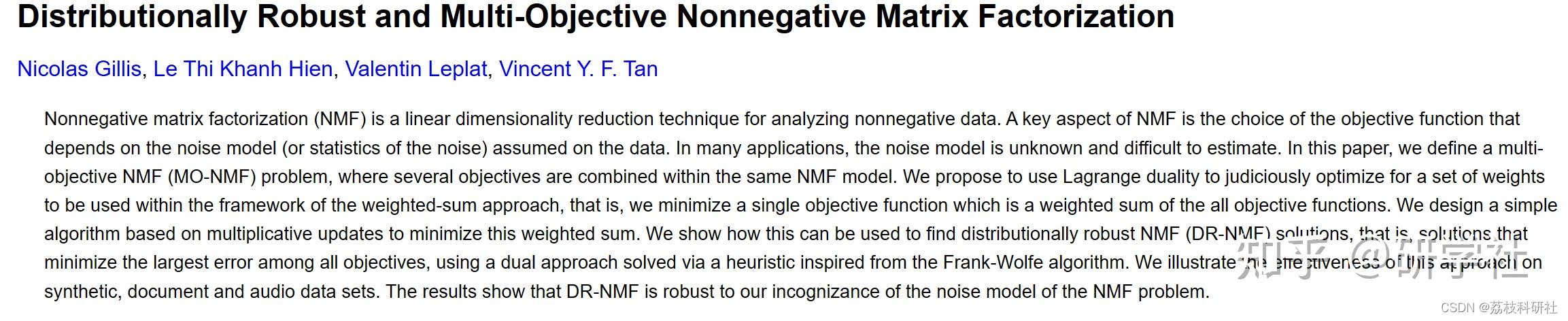 【分布鲁棒和多目标非负矩阵分解】基于DR-NMF的对NMF问题噪声模型的识别鲁棒性研究（Matlab代码实现） - 知乎