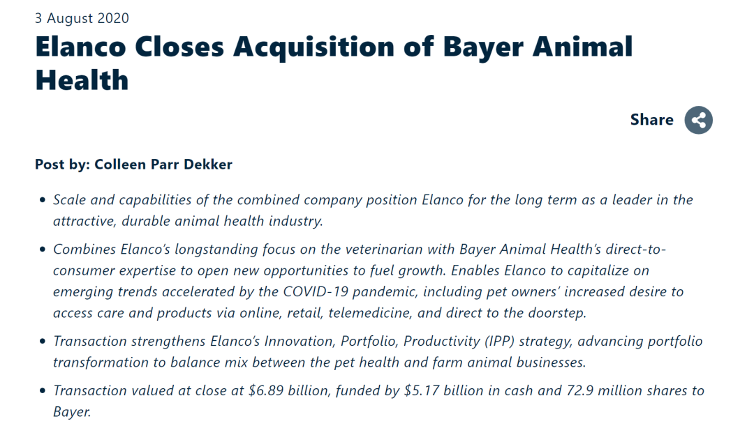 动物保健，热门黄金赛道：巨头Elanco礼蓝动保的布局 - 知乎