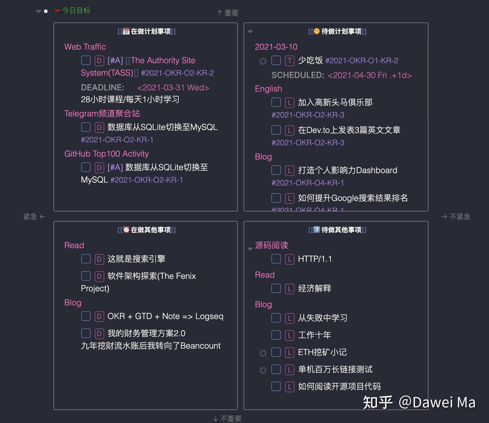 OKR + GTD + Note => Logseq - 知乎