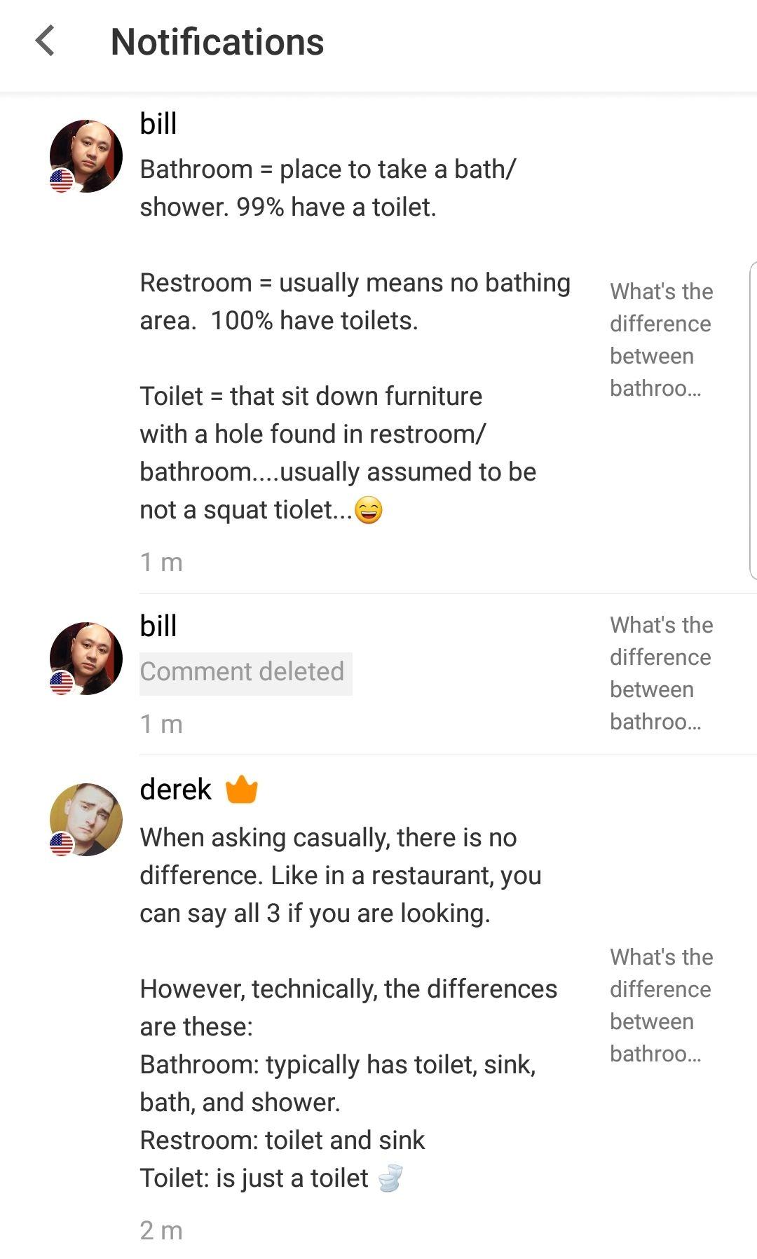 请问 bathroom 、restroom 、toilet 区别是什么？分别怎么使用？ - 知乎