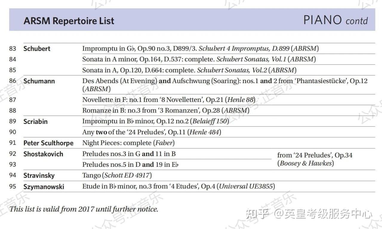 ARSM钢琴考纲曲目表 中英文版 - 知乎