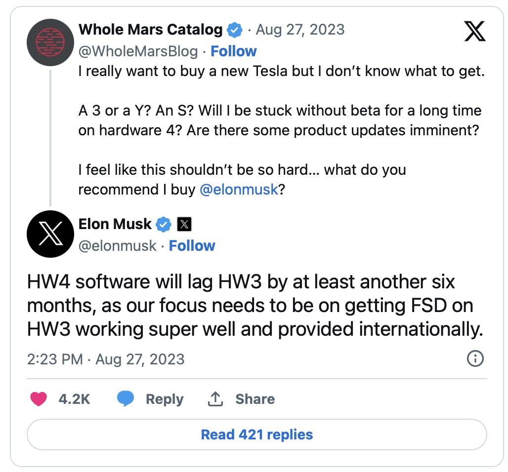 马斯克：特斯拉HW4适配FSD至少要等到2024年 - 知乎