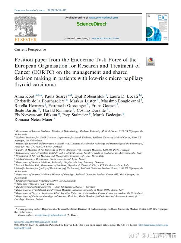 8-32：重磅！欧洲EORTC共识更新：低危甲状腺癌怎么治？患者参与决策！ - 知乎