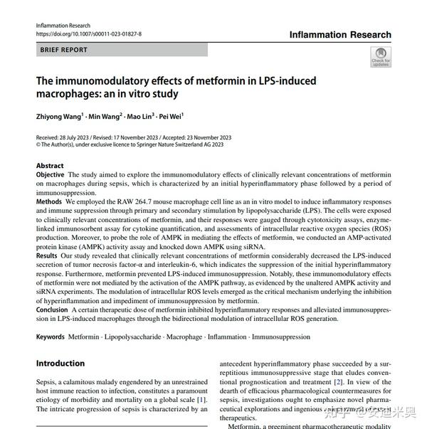 二甲双胍（metformin）在脂多糖（LPS）诱导的巨噬细胞（RAW 264.7）中免疫调节作用的研究 AbMole - 知乎