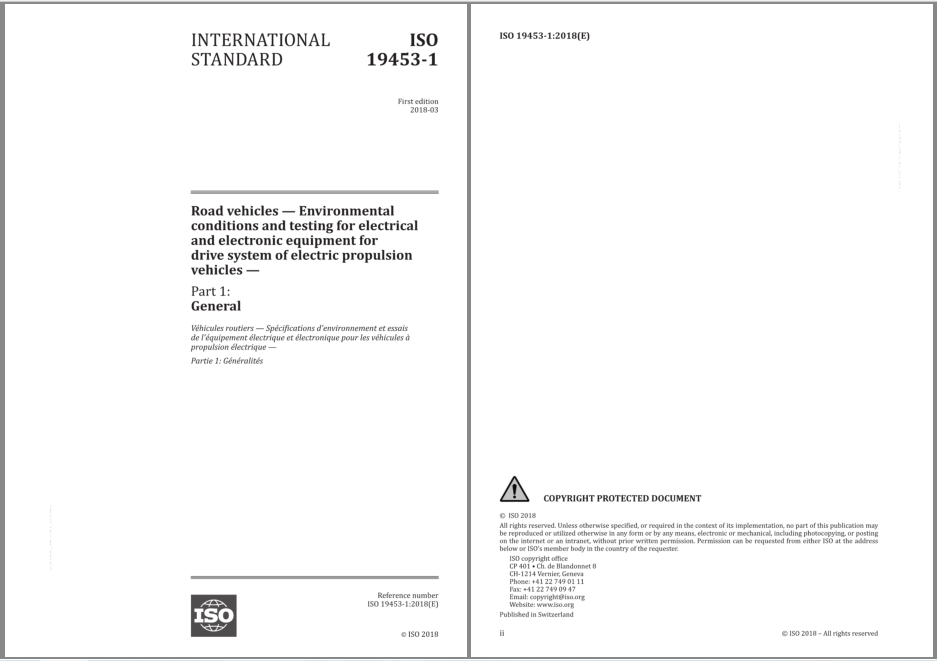 ISO 19453-1-2018【中文版翻译PDF原版】中文翻译名称：道路车辆--电动推进车辆驱动系统的电气和电子设备的环境条件和试验--第1 ...