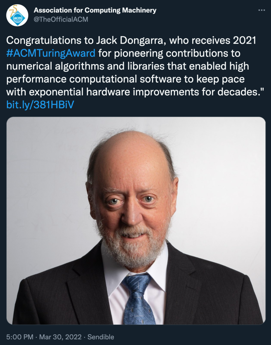 2021图灵奖揭晓：高性能计算先驱、超算TOP500榜单创始人之一Jack Dongarra获奖 - 知乎