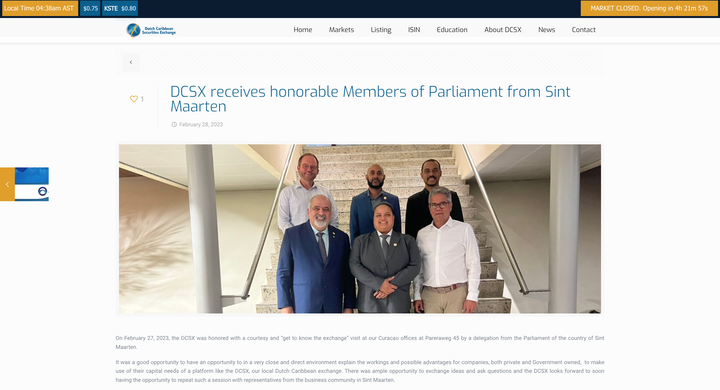 荷兰加勒比证券交易所（DCSX）接待来自圣马丁的尊敬的国会议员 - 知乎