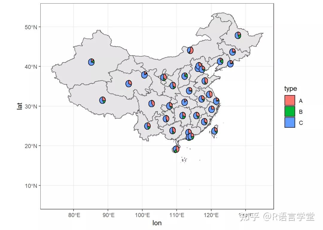 scatterpie | ggplot2的几何图形拓展包（1）：如何在地图中添加饼图 - 知乎