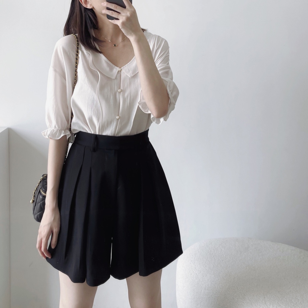 骊支设计感小众女花边袖衬衫别致雪纺衫宽松圆娃娃领法式气质chic - 知乎